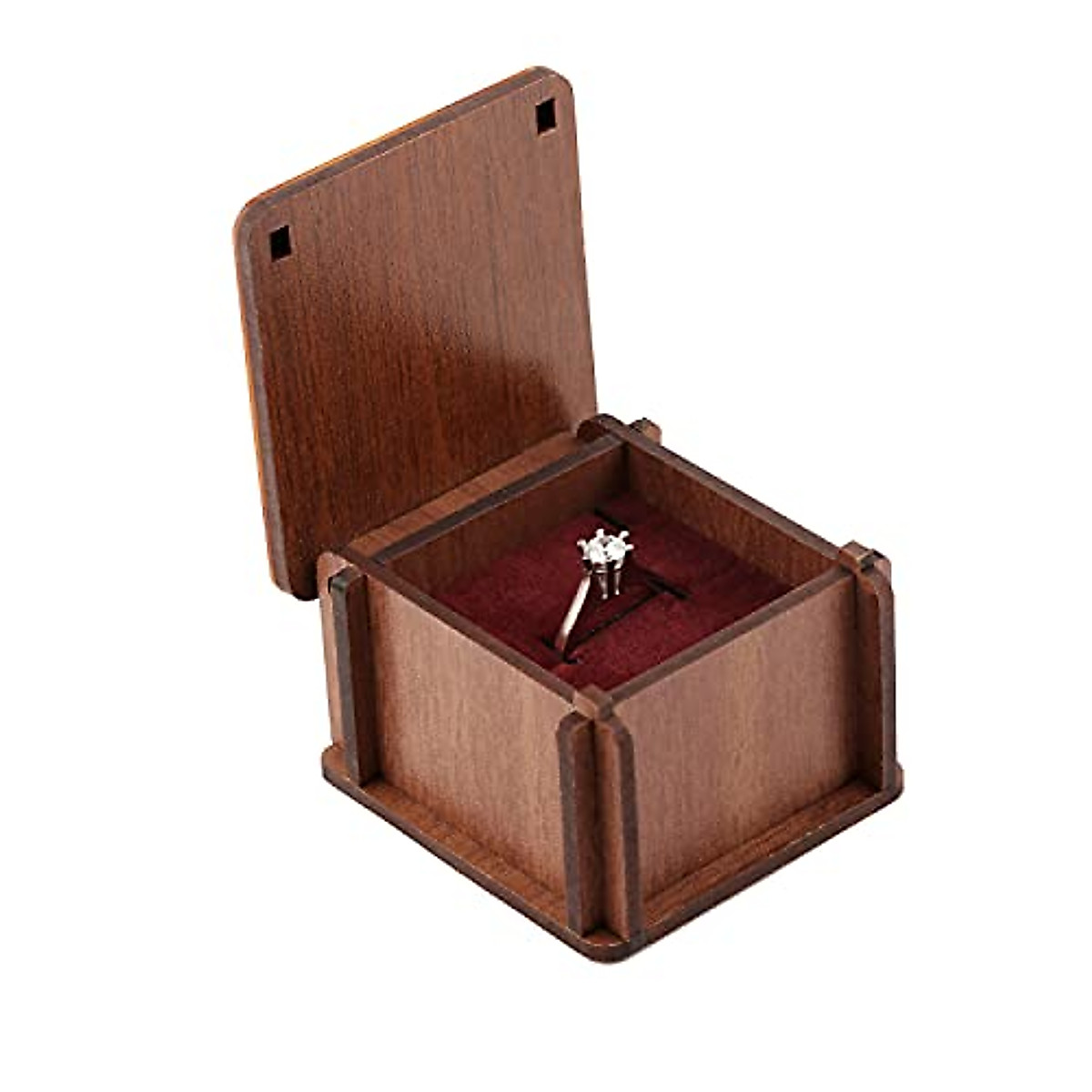 LUCCE Wooden Ring Box for Proposal Slim - Small Engagement Ring Box Wood - Golden Mirror Effect Tree of Life Pattern Rustic Wedding Decorations for Ceremony, Jewelry Box - Wooden Storage Box with Ring Bearer and Perfect for Proposal, Wedding, Ceremony, En