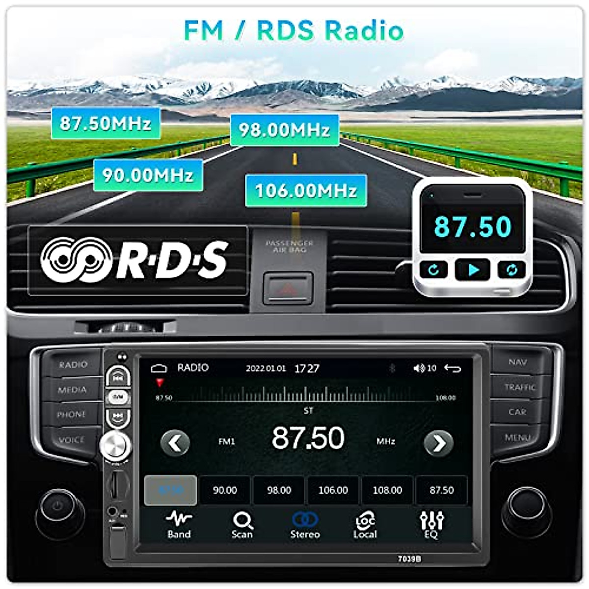 Single Din Apple Carplay Car Stereo Android Auto, 7”Touch Screen Car Radio with Bluetooth FM Radio iOS/Android Mirror Link TF/USB/AUX Input 1 Din Head Unit Receiver+ Backup Camera + Mic