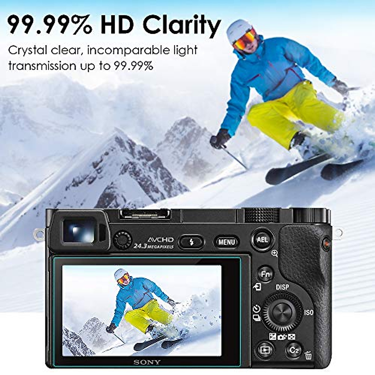 QIBOX Glass Screen Protector Compatible with Sony Alpha A6600 A6100 A6400 A6000 A5000 A6300 NEX-7 NEX-3N NEX-5 NEX-6L, 3-Pack Tempered Glass Anti-scratch Ultra-Clear Cover(NOT for a6500/a5100)