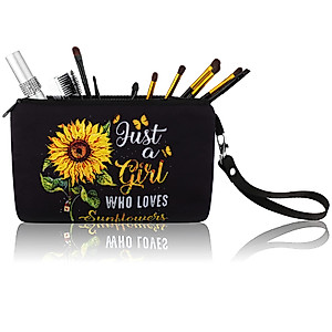 Sunflower Gifts Bag for Women Just A Girl Who Loves Sunflowers Cosmetic Bag Sunflower Pouch Makeup Bag Sunflower Purse Makeup Bag with Zipper Pencil Clutch Sunflower Clutch Travel Bags