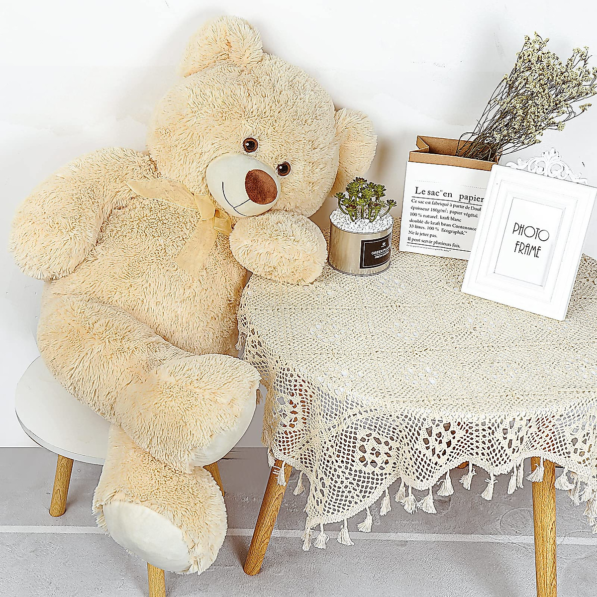 DOLDOA 36" Giant Teddy Bear Soft Stuffed Animals Plush Big Bear Toy for Kids and Girlfriend (Beige)