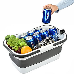 Foldable Picnic Basket with Lid and Tray Table, Collapsible Camping Basket Tub with Handle, Portable Basin Bucket for Camping BBQ