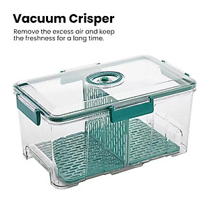 Iryreafer Refrigerator Vacuum Sealer Food-grade Material Container 1.5/2.5/7.5l Transparent Crisper with Detachable Drainage Plate Airtight Food Storage Box for Green A