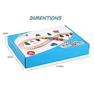 Wooden Train Tracks Toys for Toddler, 33 Pieces Magnetic Train with Wooden Tracks Fits for Thomas, Brio, Chuggington, Melissa and Doug, Wooden Rail Set Train Toy gifts for 3 4 5 Years Old Girls & Boys