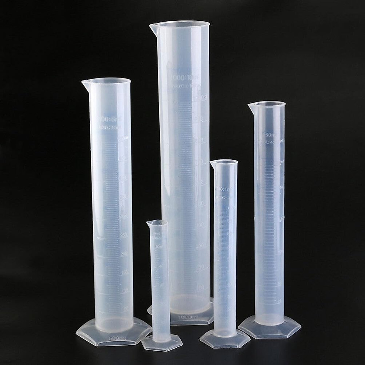 FOMIYES Measuring Cups Plastic 5pcs Plastic Measuring Cylinder Set-50ml/100ml/250ml/500ml/1000ml Graduated Cylinder Safety Cylinder for Laboratory Liquid Measuring Cups