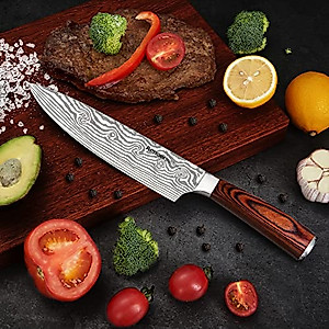 Astercook Chef Knife, 8 Inch Professional Kitchen Knife, German High Carbon Stainless Steel Ultra Sharp Knife, Chefs Knives with Ergonomic Handle and Gift Box