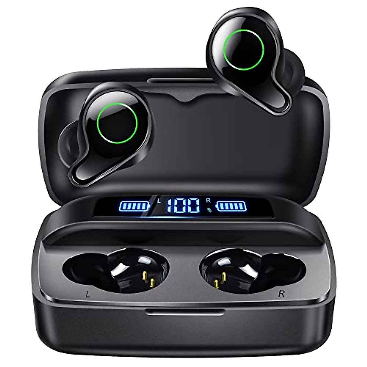 Esiposs Wireless Earbuds, Bluetooth 5.0 Ear Buds 156hr Playtime, in-Ear Headphones with Mic Stereo IPX7 Waterproof Fast Charging Earphones with USB-C LCD Charging Case for iPhone Android