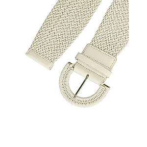 Allegra K Womens Wide Woven Waist Belts Braided Belts for Dress Chunky Buckle 60-90cm/23.62-35.43" White