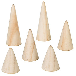 MyGift Natural Wood Wedding Ring Holder for Jewelry Engagement, Costume Ring Cone, Set of 6