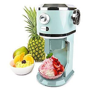 Nostalgia Snow Cone Shaved Ice Machine - Retro Table-Top Slushie Machine - Includes 2 Molds - Aqua