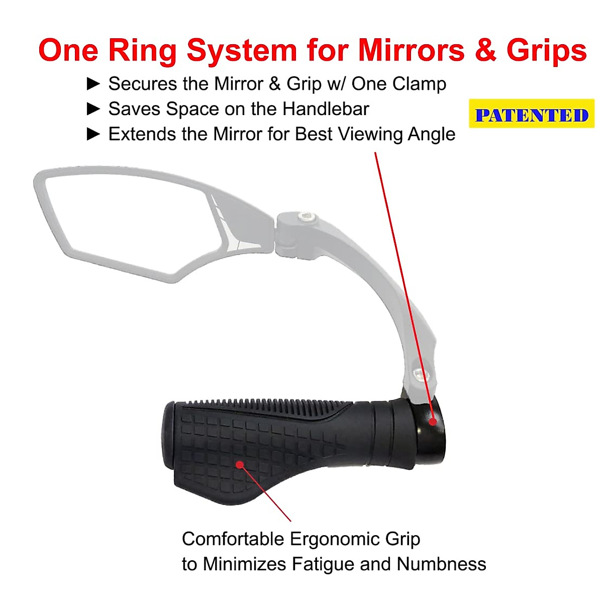 Hafny Bicycle Grips, One Ring Lock on System with Hafny Handlebar Bike Mirrors, Save Space on The Handlebar, Secure Grips and Mirrors with One Ring, Hafny Handlebar Bike Mirrors Grips HF-700