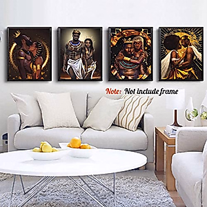 Wall art posters of black kings and queens，African American Canvas Art Print，Afro King Poster，Black Queen Poster，Fashion Room Modern Bathroom Bedroom Living Decor Aesthetic Artwork- Set of 4 (8''X 10'', No Frame)