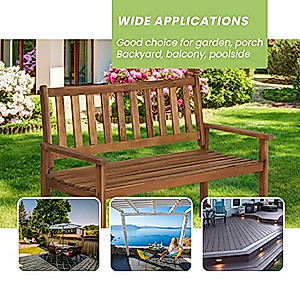 FDW Patio Furniture Outdoor Patio Bench Wood Garden Bench Park Bench Acacia Wood for Pool Beach Backyard Balcony Porch Deck Garden Wooden Furniture, Natural Oiled