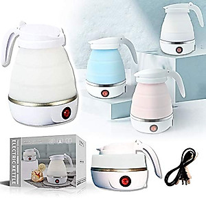 Foldable Portable Kettle | Travel Kettle - Upgraded Food Grade Silicone, 5 Mins Heater To Quickly Foldable Electric Kettle, White 600ML 110V US Plug
