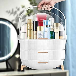 IGDMM Preppy Makeup Organizers,Skincare Organizer for College Students,Portable Cosmetic Organizer Makeup Caddy for Dorm,Bathroom,Dresser Cosmetic Storage Box. (WHITE)