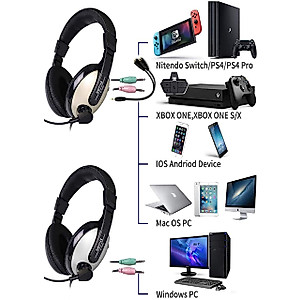 SENICC 3.5mm Stereo Headset with Mic,Over Ear Headphones Wired Gaming Headset with Lightweight Design,Noise Cancelling Musical Earphones for Xbox,Cellphones,MP3,Tablets,Laptop,Desktop Computer