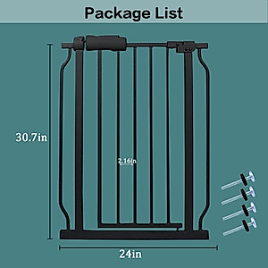 HOOOEN Narrow Baby Gates for Stairs Doorways Auto Close Tension Black Metal Child Pet Safety Gates with Pressure Mount 24-29 Inch Wide