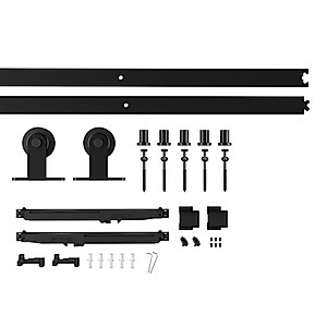 BARNSMITH 36in x 84in Frosted Glass Barn Door with 6.6FT Top Mounted Hardware kit Soft Close Mechanism DIY 15 Lites Tempered Modern Aluminum Sliding Glass Door Slab Disassembled Easy Installation