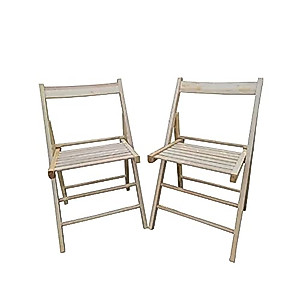 CIATRE Set of 2 Comfy Solid Wood Folding Chairs with Slatted Seat and Open Back - Fully Assembled for Indoor/Outdoor Events (Natural)