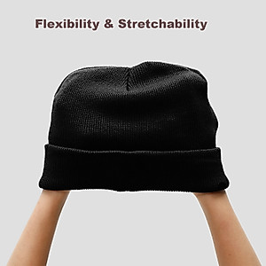AJG Beanie Hats for Men,Unisex Smile Face Embroidered Acrylic Soft Warm Winter Cuffed Knit Hats for Women (B-Black & White (2 Pack))