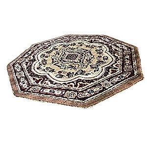 Traditional Octagon Persian Rug Beige Brown Burgundy & Black Design 520 (4 Feet X 4 Feet)