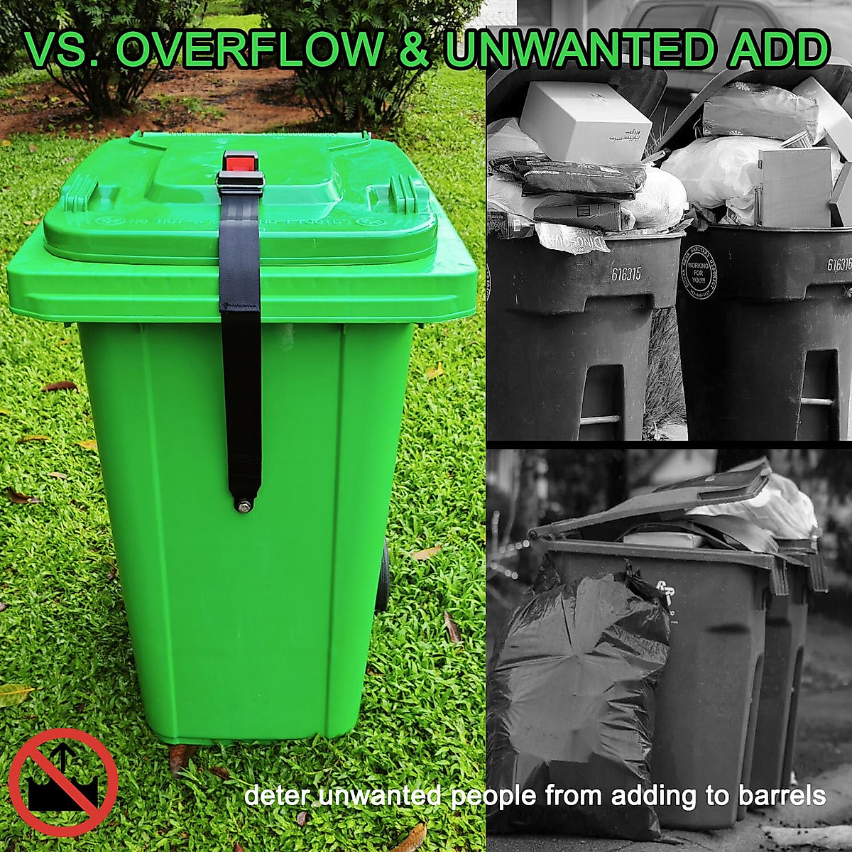 JFOMOYGI 1 PC Buckle Type Trash Can Locks for Animals Semi-Automatic,Trash Can Lid Lock,Universal Trash Can Lock Belt,Garbage Trash Can Lid Locks for Raccoon,Easy Single Hand Release