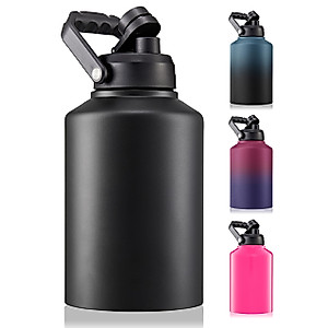 CIVAGO Gallon Insulated Water Bottle Jug with Handle, 128 oz Stainless Steel Sports Canteen, Large Metal Growler Mug, Black