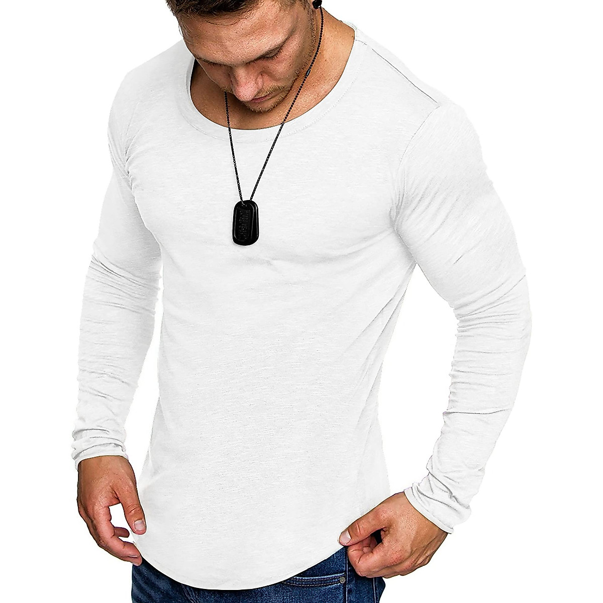 COOFANDY Men 2 Pack Fitted Muscle T Shirt Gym Workout Athletic Long Sleeves Tee Black/White