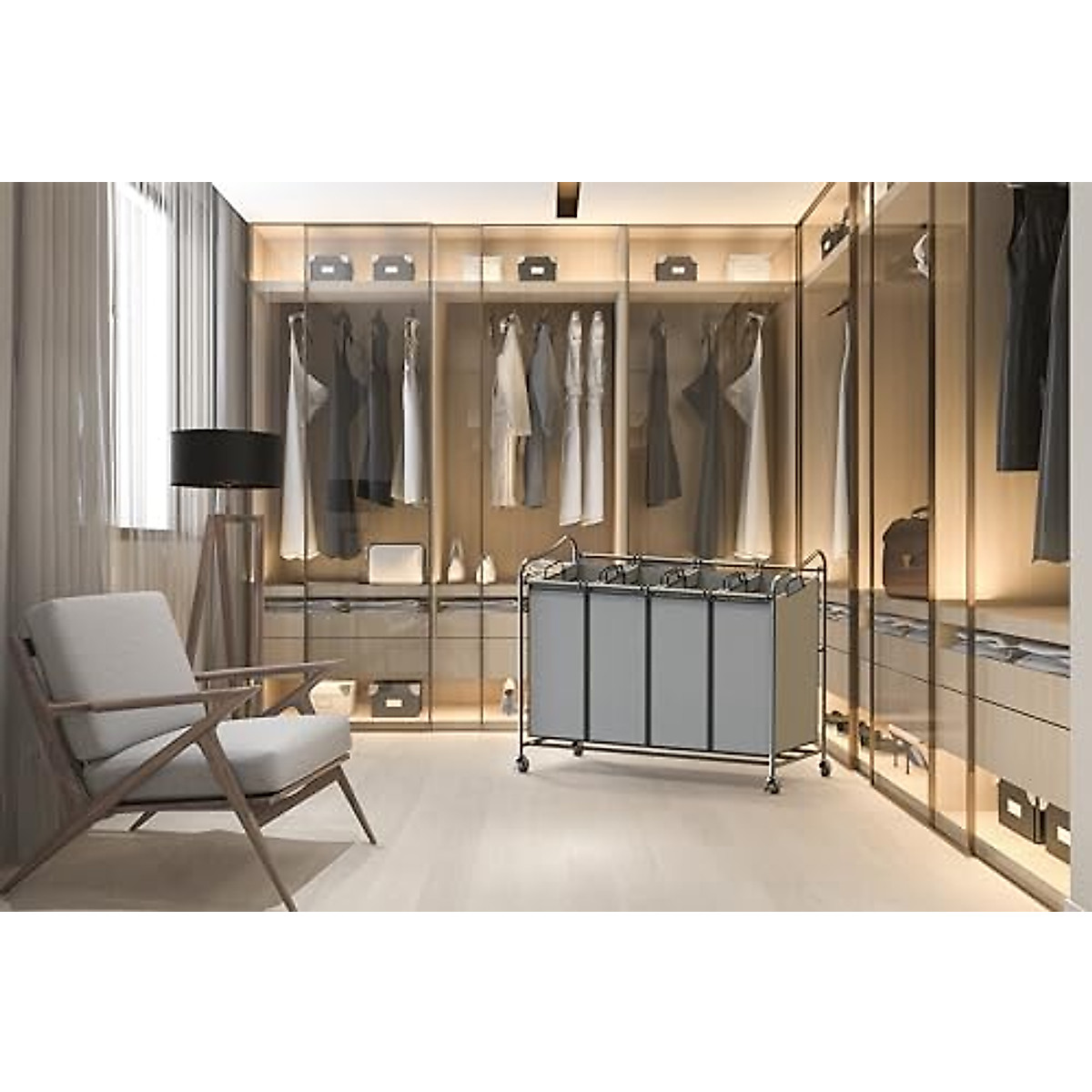 Simple Houseware 4-Bag Heavy Duty Laundry Sorter Rolling Cart, Dark Grey