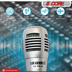 5 CORE Microphone Pair XLR Dynamic Mic Karaoke Singing Handheld Microfono Wired Professional Unidirectional 1/4 Plug in Cord Connection for Vocal DJ Music - PM-66K 1 Pair