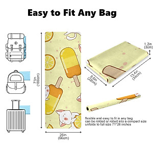 Travel Yoga Mat Non Slip - Kawaii Cat Orange Ice Cream Foldable Exercise Mat Lightweight Work Out Mat with Bag Sweat Absorbent Travel Yoga Mat for Yoga Pilates Fitness