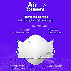 AIRQUEEN 3-Layer Nano-Filter Face Mask for Adults, 30 Pack White, Lightweight and Breathable Face Mask with Soft and Elastic Ear Loop, Reusable Face Mask