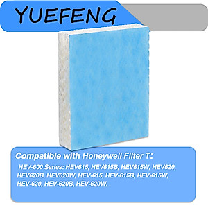 YUEFENG Humidifier Replacement Filter T for Honeywell Top Fill Humidifier HEV615 and HEV620 Humidifier Wicks, Compatible with Part # HFT600, HFT600T, HFT600PDQ (6pcs)