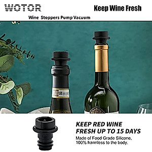 WOTOR Wine Saver with 4 Vacuum Stoppers, Wine Stopper, Wine Preserver, Reusable Bottle Sealer Keeps Wine Fresh, Ideal Wine Accessories Gift (Wine Pump + 4 stoppers)