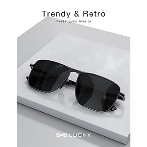 LUENX Men Rectangular Polarized Sunglasses Square Retro Shades - Black Lens Gunmetal Frame 59mm