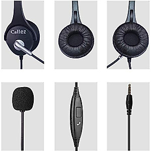 Callez 3.5mm Cell Phone Headset Dual, Corded Computer Headsets with Microphone Noise Canceling for iPhone Samsung Galaxy Huawei LG BlackBerry Laptop PC Tablets Podcast Skype Home Office C402E2