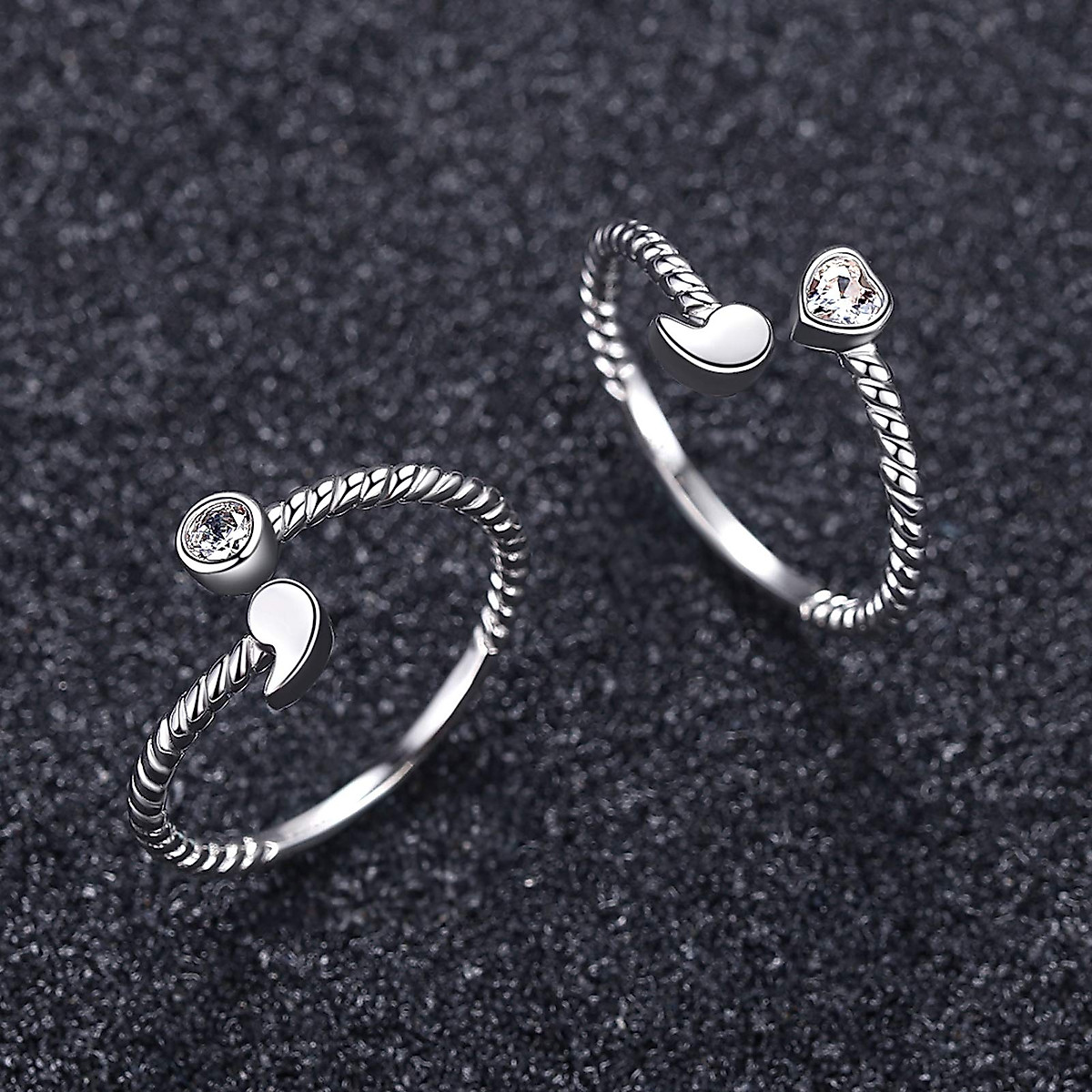 VIKI LYNN Semicolon Rings 925 Sterling Silver CZ Open Adjustable Ring Inspirational Jewlry for Women