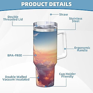 HULIBIN Beautiful Clouds Print Double Deck Stainless Steel Travel Coffee Cup With Lid 40 Oz Ice Bully Cup