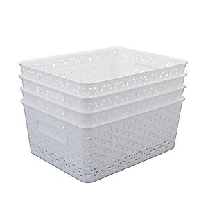 Vababa 4 Pack Plastic Woven Storage Basket, White