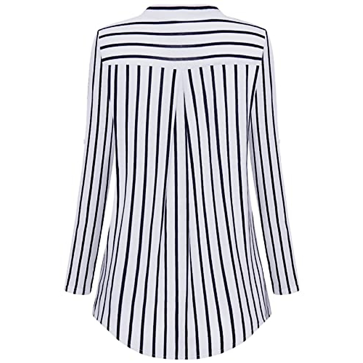 Bulotus 3/4 Sleeve Shirts for Women Plus Size, Ladies Tops and Blouses Casual Summer Fall V Neck Long Tunics to Wear with Leggings Business Casual, Stripe, X-Large