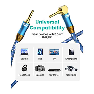 90 Degree Right Angle Aux Cable - [24K Gold-Plated,Sound Quality] EMK Audio Stereo Male to Male Cable for Laptop, Tablets, MP3 Players,Car/Home Aux Stereo, Speaker or More (4Ft/1.2Meters)