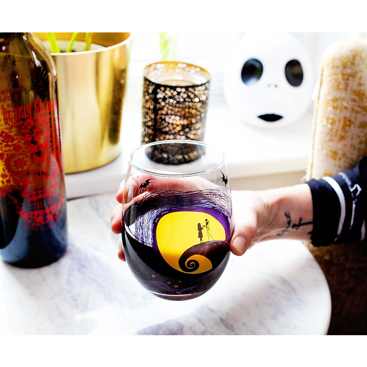 Nightmare Before Christmas Disney The Jack & Sally on Spiral Hill Stemless Glass
