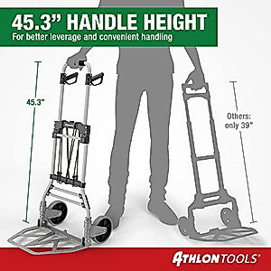 ATHLON TOOLS Aluminium Foldable Hand cart - Up to 330 lb - Smooth-Running Wheels with Soft treads - incl. 2 Expanding Cords