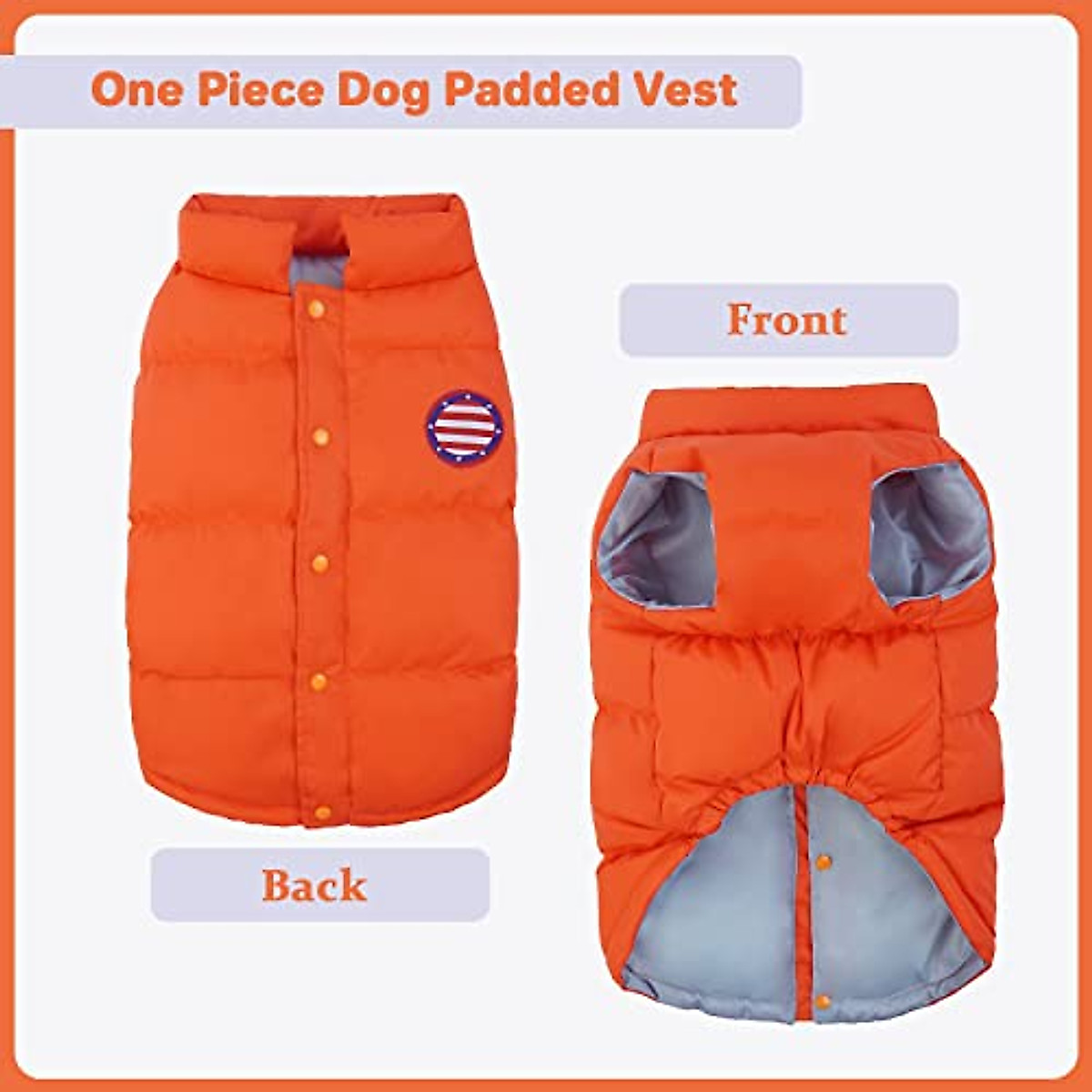 Kuoser Dog Winter Coat Padded Vest, Windproof Dogs Puffer Jacket, Warm Soft Puppy Cold Weather Clothes Doggie Insulated Outwear, Lightweight Pet Winter Outdoor Costume for Small Medium Dogs, XS-XL