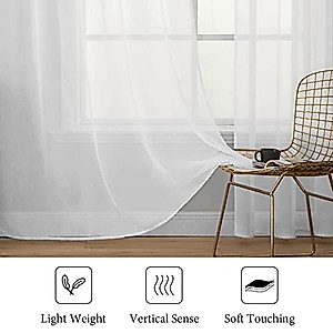 MIULEE 2 Panels Solid Color White Sheer Window Curtains Elegant Window Voile Panels/Drapes/Treatment for Bedroom Living Room (54 X 72 Inches White)