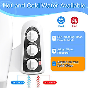 Bidet Attachment for Toilet Hot and Cold, Non-Electric Mechanical Bidet Bidet Toilet Attachment with Dual Nozzle, Rear &Feminine Wash, Fresh Water Sprayer with Adjustable Water Pressure