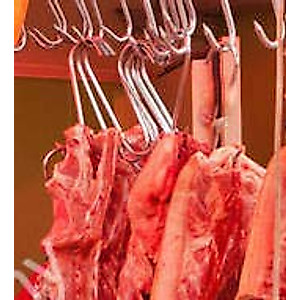 ALAZCO 2pc 9" Heavy Duty & Thick Stainless Steel Meat Processing Butcher Hook - Wild Game, Smoking Ribs BBQ Large Fish, Hunting, Carcass Deer Hanging S-Hook Excellent Quality 9mm Thick