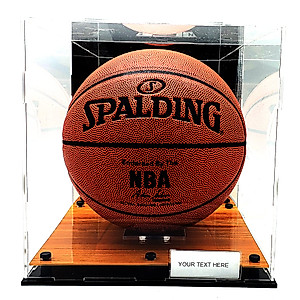 Full Size Basketball Square Shape Soccer Ball Acrylic Display Case Wood Box UV Protection 10x10x9 (Wood Platform)