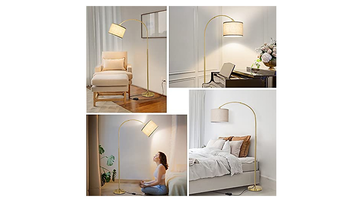 Dimmable Gold Arc Floor Lamp for Living Room & Office