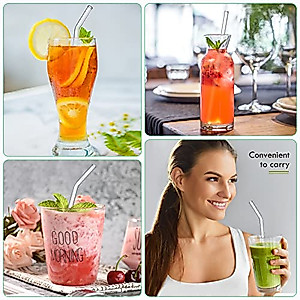 Panleding 16 Pack Reusable Glass Straws, Size 10''x10MM and 8.5''x10MM Each Including 4 Straight and 4 Bent, Clear Glass Drinking Straw with 4 Cleaning Brushes Perfect for Juice, Smoothies, Cocktail